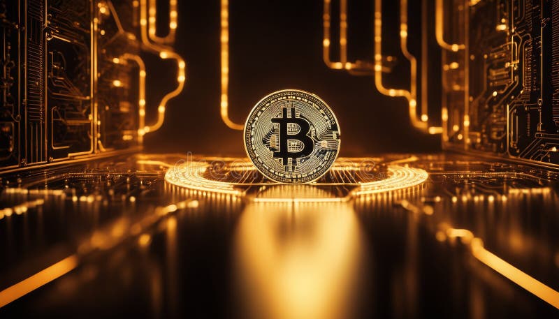 Bitcoin Symbol in Digital Corridor Stock Illustration - Illustration of ...