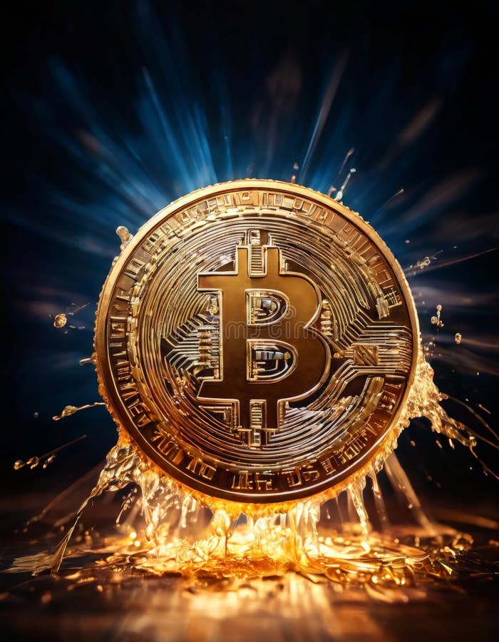 Bitcoin Symbol Splashing with Gold Liquid in Dramatic Lighting Stock ...