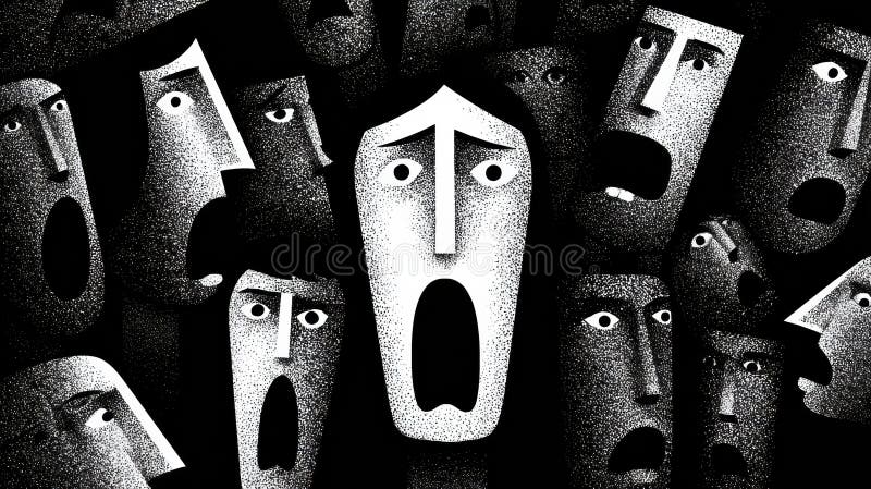 Screaming Crowd Surrounds a Calm Figure in an Emotional Contrast ...