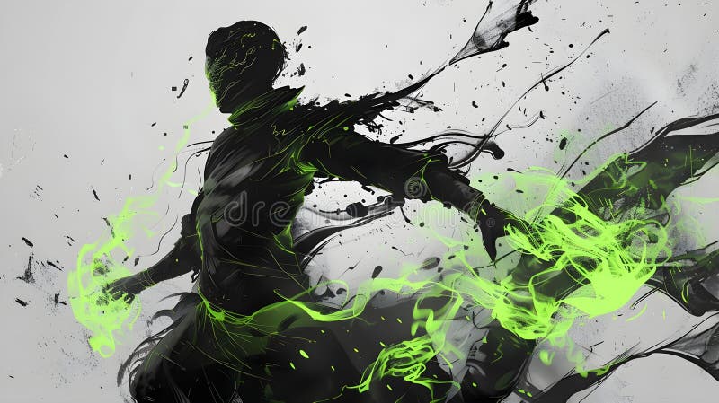 Dynamic Character with Vibrant Green Effects Generative AI Stock ...