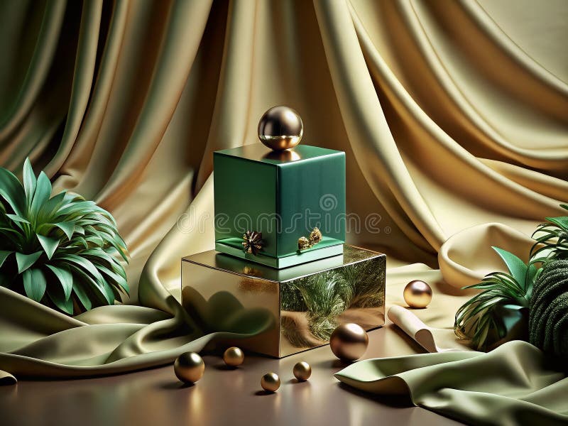 A Striking Visual Earthy Futuristic Box with Floating Objects Glass ...