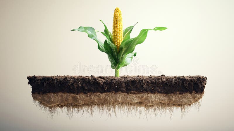 Innovative Concept Showcasing Floating Corn Plant with Detailed Root ...