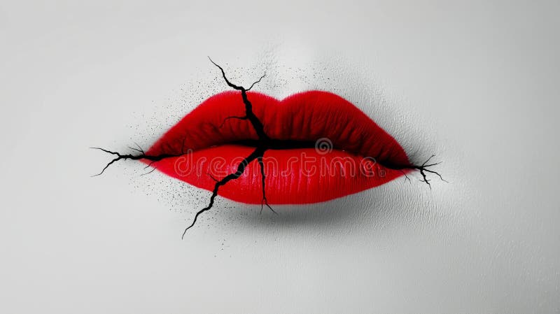 Cracked Red Lips with Artistic Details on a Minimalistic Background ...