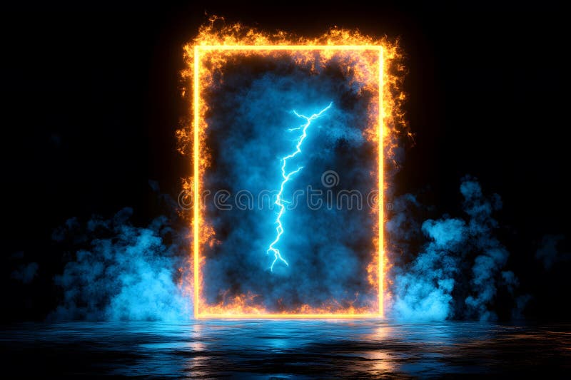 Futuristic Portal with Fire and Lightning for Sci-Fi Design and Digital ...