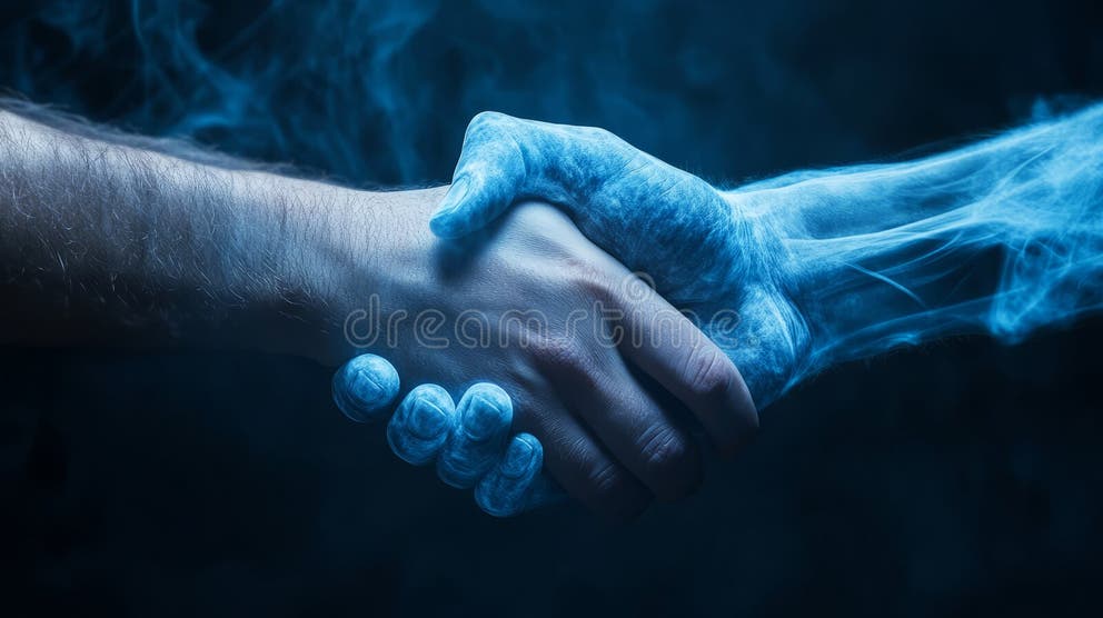 Handshake between Human and Ghostly Figure Representing Connection ...