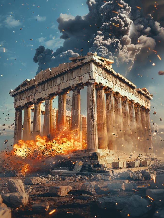 Destruction of Ancient Greek Ruins at Parthenon with Explosions and ...