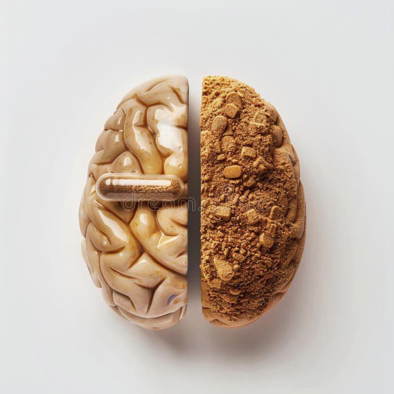 A Brain is Divided into Two Halves, One Realistic and Three-dimensional ...