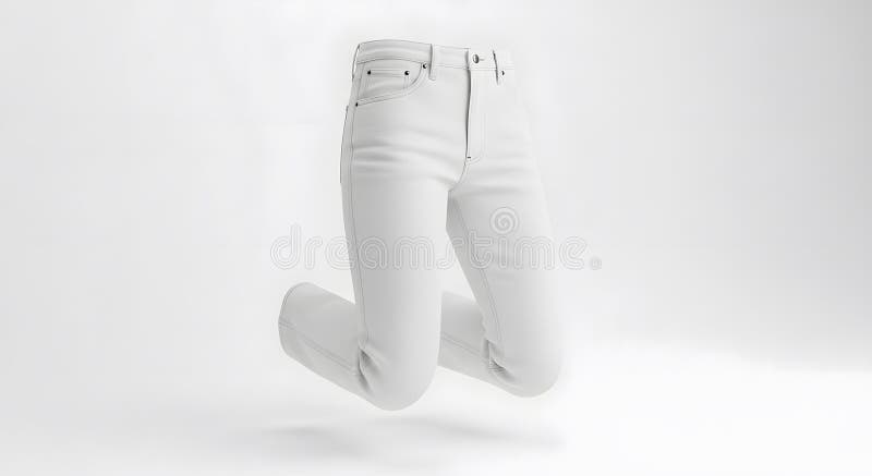 Pair of Sleek White Denim Jeans in a Dynamic, Mid-air Floating Pose ...