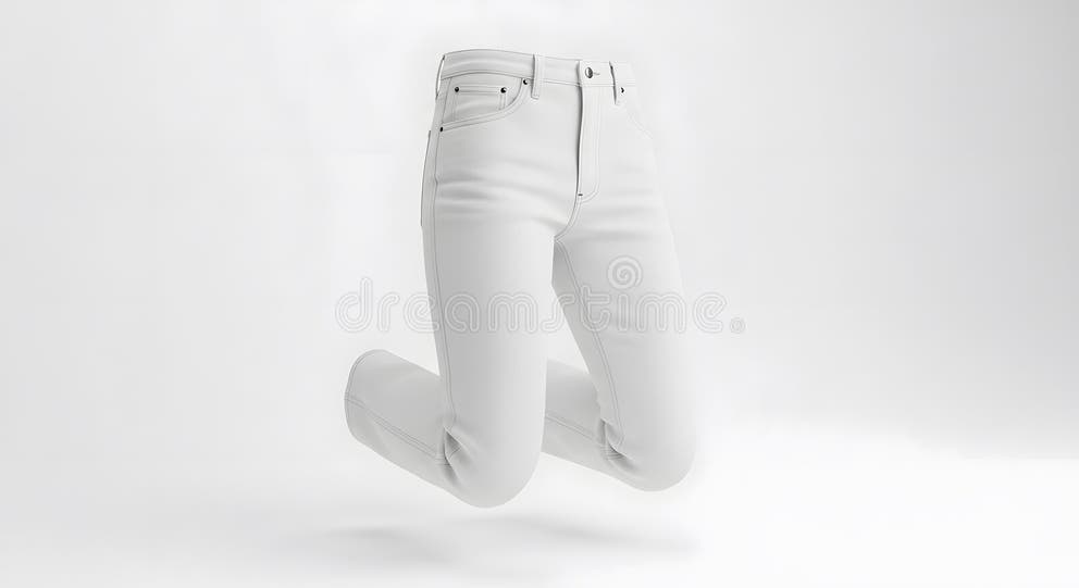 Pair of Sleek White Denim Jeans in a Dynamic, Mid-air Floating Pose ...