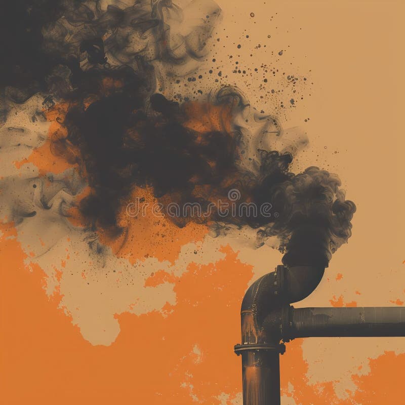 A Pipe Bursts, Releasing Dark Smoke into a Fiery Orange Background ...