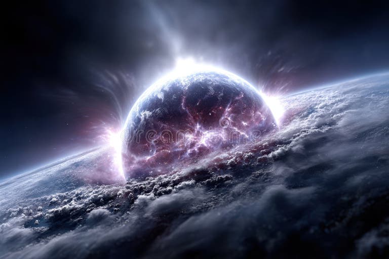 Bright Cosmic Explosion Over Planet Illustration Showing Vibrant Colors ...