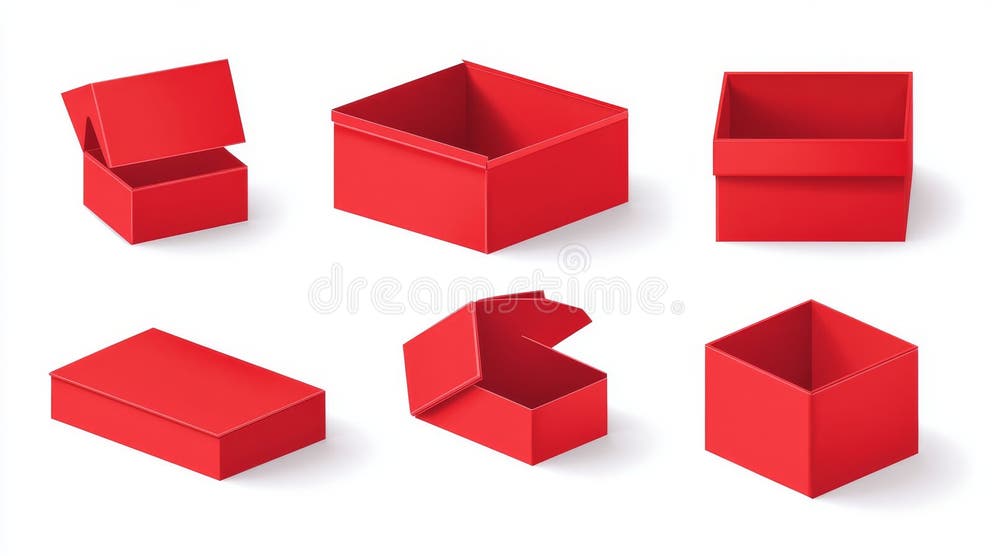 A Striking Visual Presentation Features Isolated Red Carton Boxes on a ...