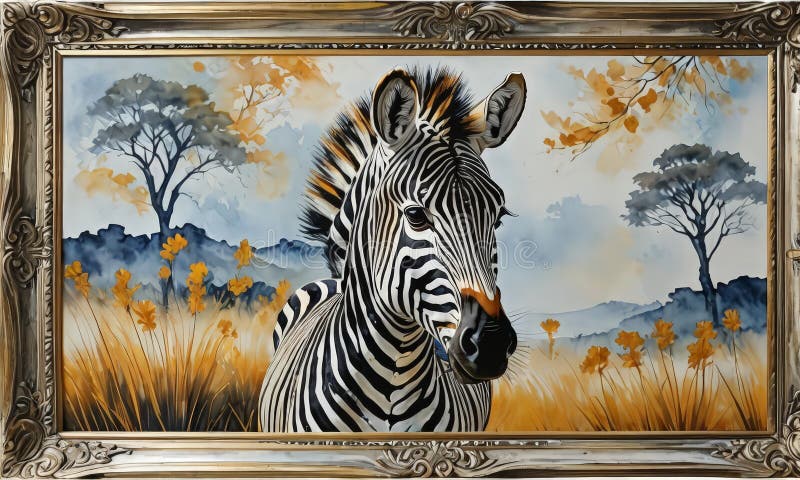 Painting zebra in frame stock illustration. Illustration of decorative ...