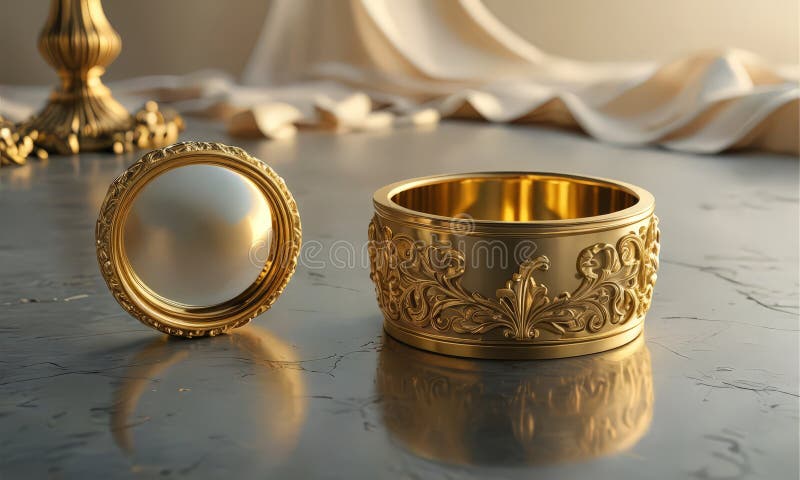 Two Gold Rings with White Pearl Inside Stock Image - Image of decor ...