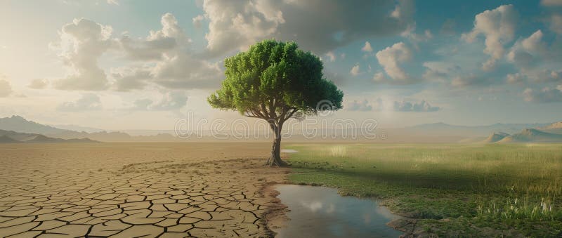 Striking Contrast between Lush Grass and Dry Earth Symbolizing Climate ...