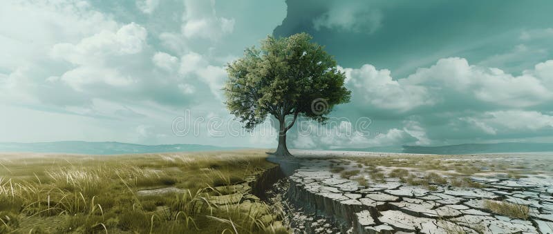 Lush Green Grass Vs Dry Cracked Earth Showing Climate Change Contrast ...