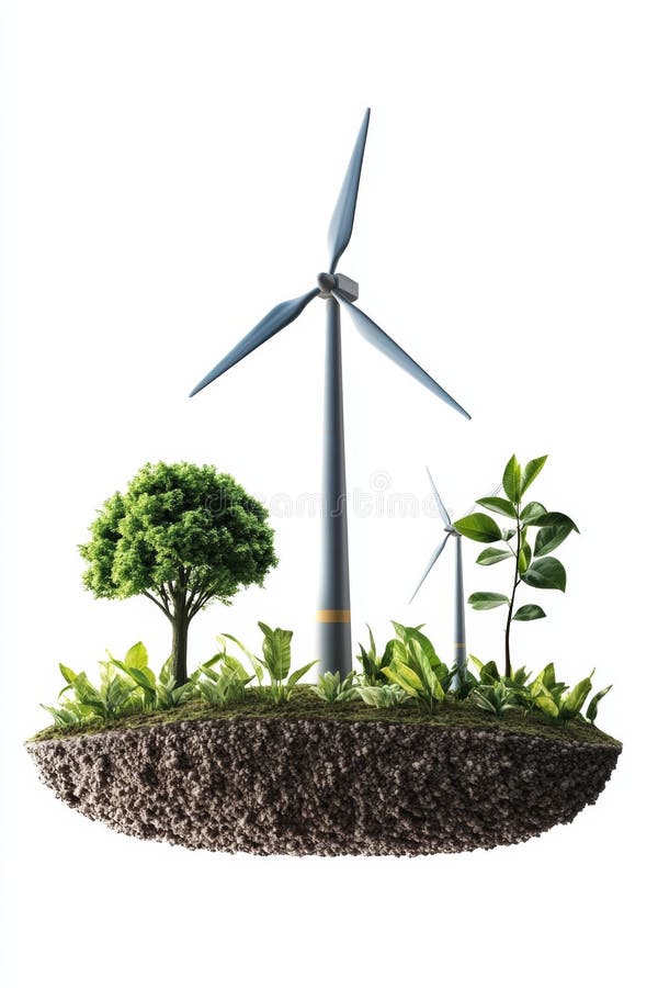 Sustainable Energy Concept with Wind Turbines and Green Plants Stock ...