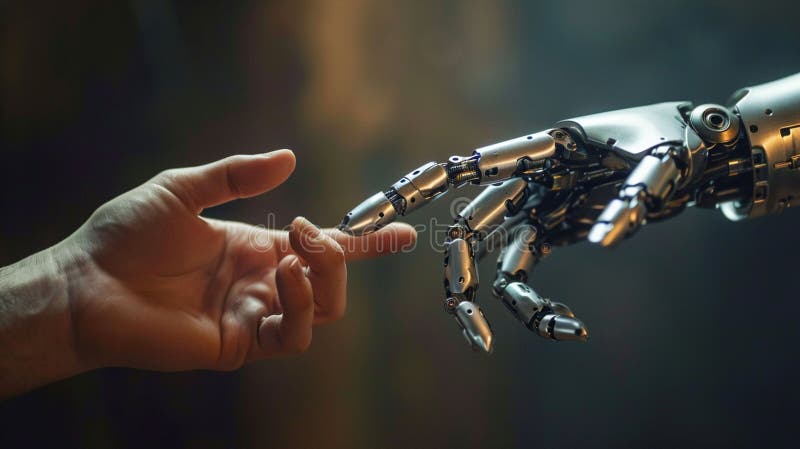 A Human Hand Reaching Out To Touch a Robotic Hand, Symbolizing ...