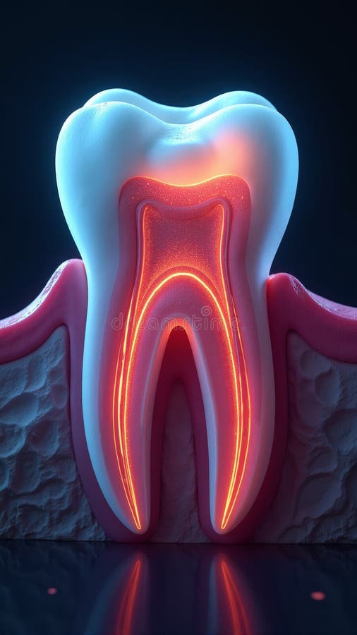 A Detailed Illustration of a Glowing Tooth Anatomy Showcasing Inner ...