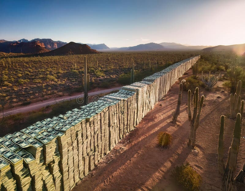 Conceptual Representation of a Border Wall Made of Money in a Desert ...