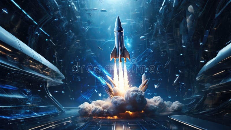 A Striking Visual of a Sleek Rocket Blasting Off on a Background of ...