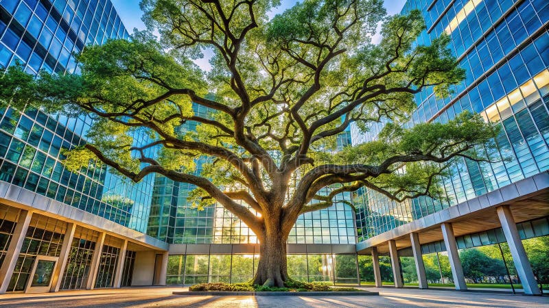 A Striking Visual Symphony AIGenerated White Oak in Urban Landscape a ...