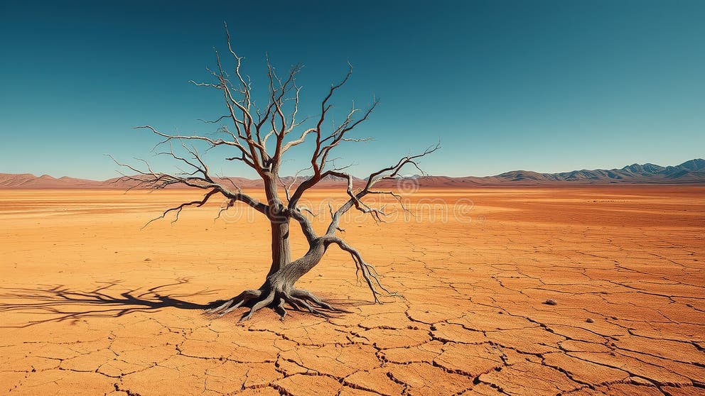 A Striking Visual Symphony Desolate Desert Skeleton Tree a Colorful and ...