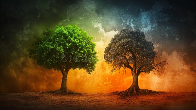 Two Trees in Colorful Abstract Background Stock Image - Image of ...