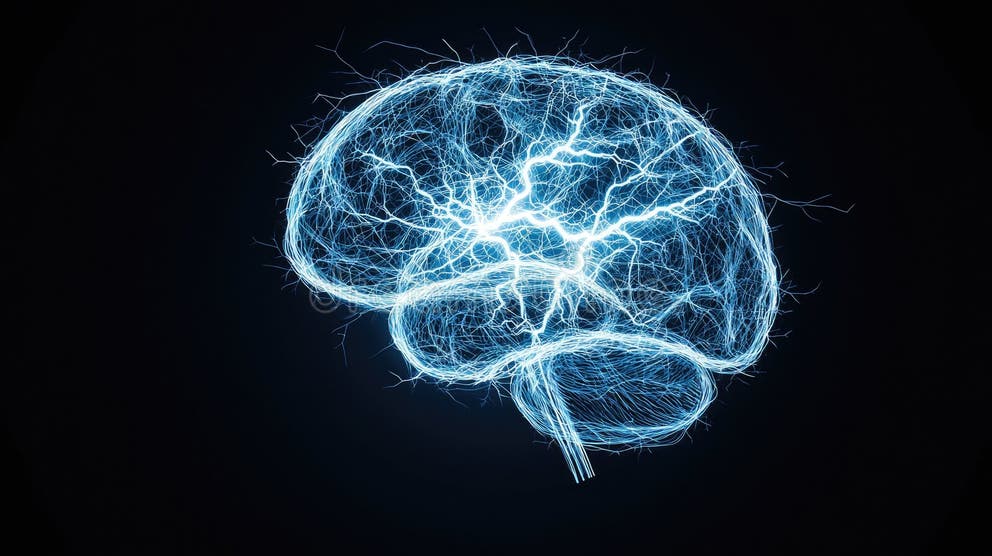 A Striking Visualization of a Brain with Electric Impulses, Symbolizing ...