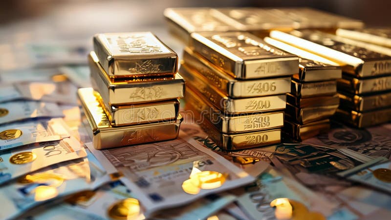 Gold Bars Stacked on Euro Banknotes - Financial Wealth Concept Stock ...