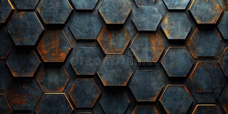 Textured Hexagonal Wall Design Featuring a Mix of Metallic and Rust ...