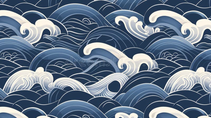 A Striking Wave Pattern Design Featuring Elegant Curves and Rich Blue ...
