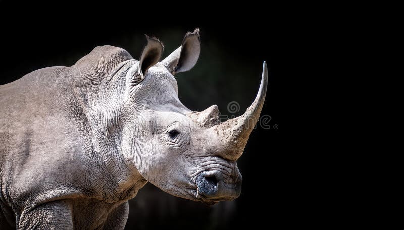 Striking White Rhino Framed by the Intensity of a Solid Black Backdrop ...