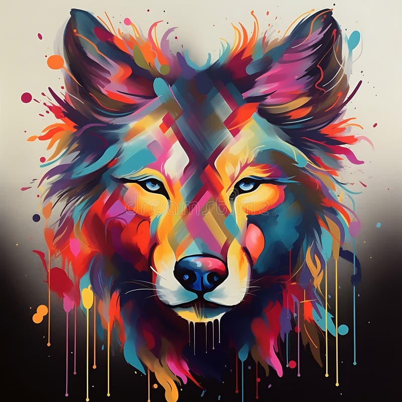 Colorful Artistic Depiction of a Wolf with Vibrant Patterns and ...