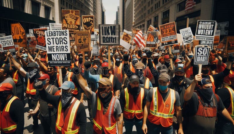 Striking Workers at a Labor Protest Stock Illustration - Illustration ...