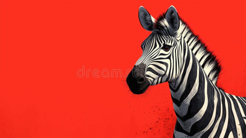 Striking Zebra Portrait with Bold Red Background Design Stock ...