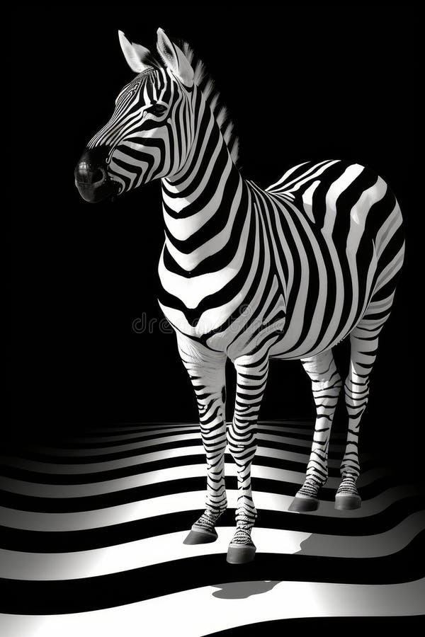 Striking Zebra Stands on Wavy Black and White Patterns in Dramatic ...