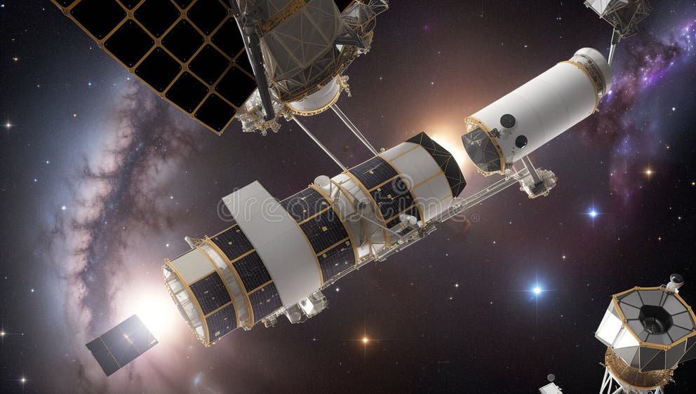 A Strikingly Dynamic View of a Space Station with a Satellite in the ...