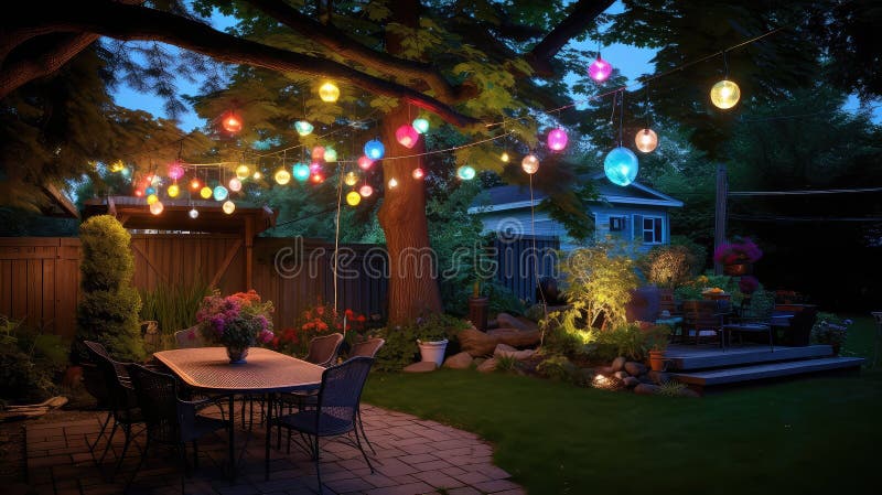 String Backyard with Lights Stock Illustration - Illustration of ...