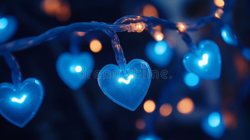 A String of Blue Lights with Hearts on Them Stock Image - Image of ...