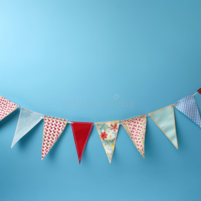 String of Bunting on Blue Background, Created Using Generative Ai ...