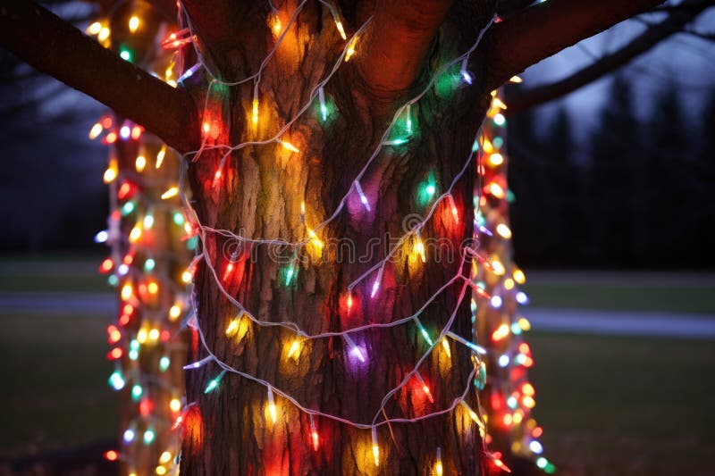 String of Christmas Lights Wrapped Around a Tree Stock Illustration ...