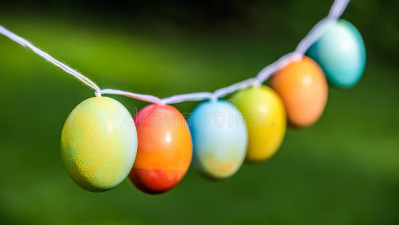 String of Colorful Eggs Hanging from a Rope Stock Image - Image of ...