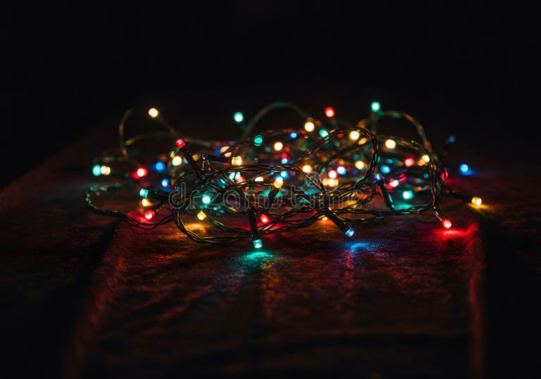 Close Up of Colorful String Lights Against a Dark Background Stock ...