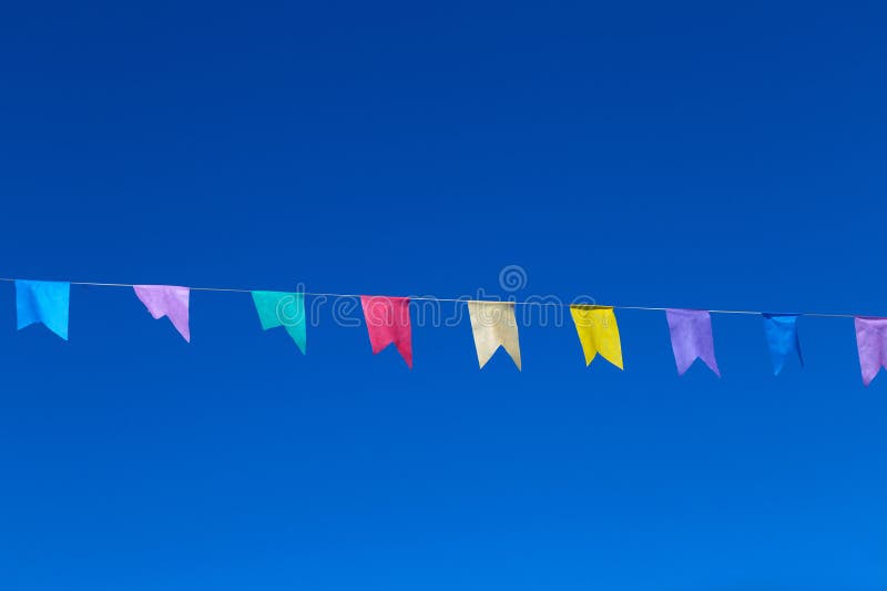 A String with Colorful Streamers Hanging. Stock Image - Image of blue ...