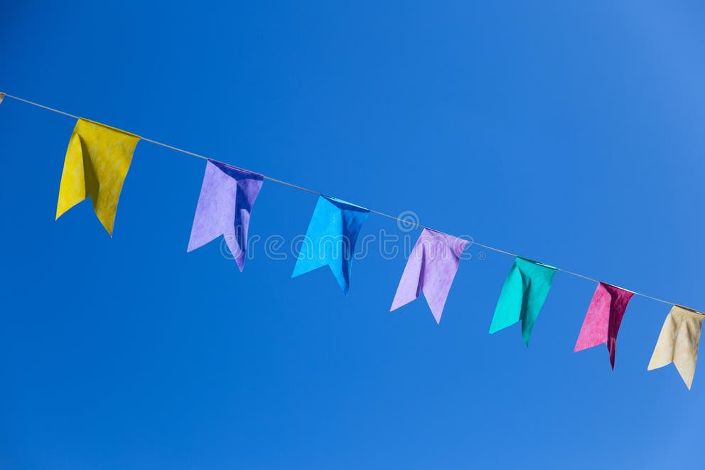 A String with Colorful Streamers Hanging. Stock Image - Image of banner ...