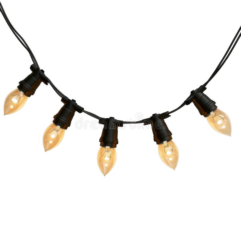 String of Five Illuminated Teardrop-Shaped Light Bulbs Stock Photo ...