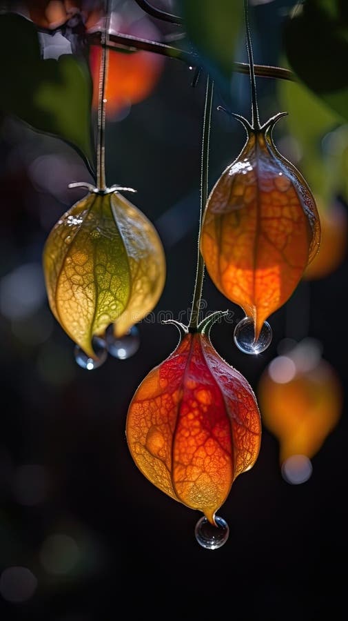 A String of Glittering and Translucent Light Colorful Physalis ...