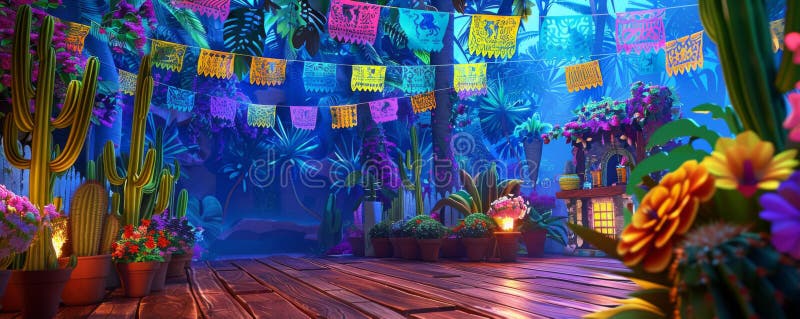 String of Handmade Cut Paper Flags on Blurred Background with Empty ...