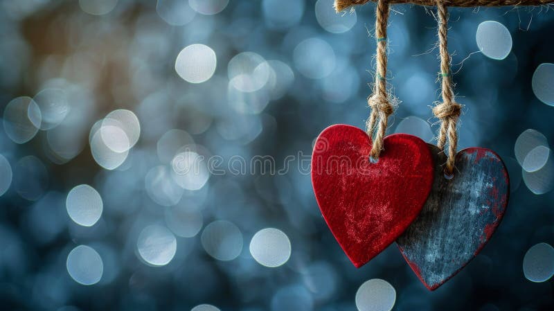 String of Hearts Hanging from Rope Stock Image - Image of romantic ...